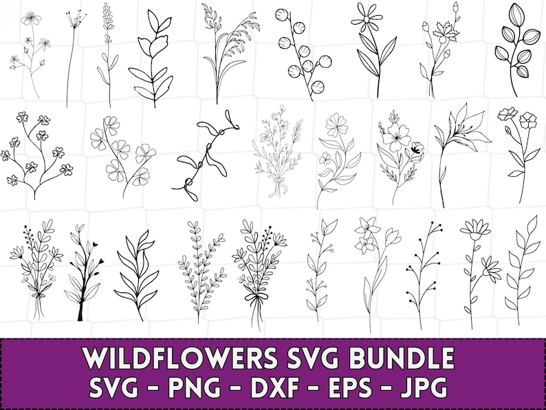 Wildflower Svg Bundle, Flower Meadow Svg, Flower Border SVG, Minimalist ...