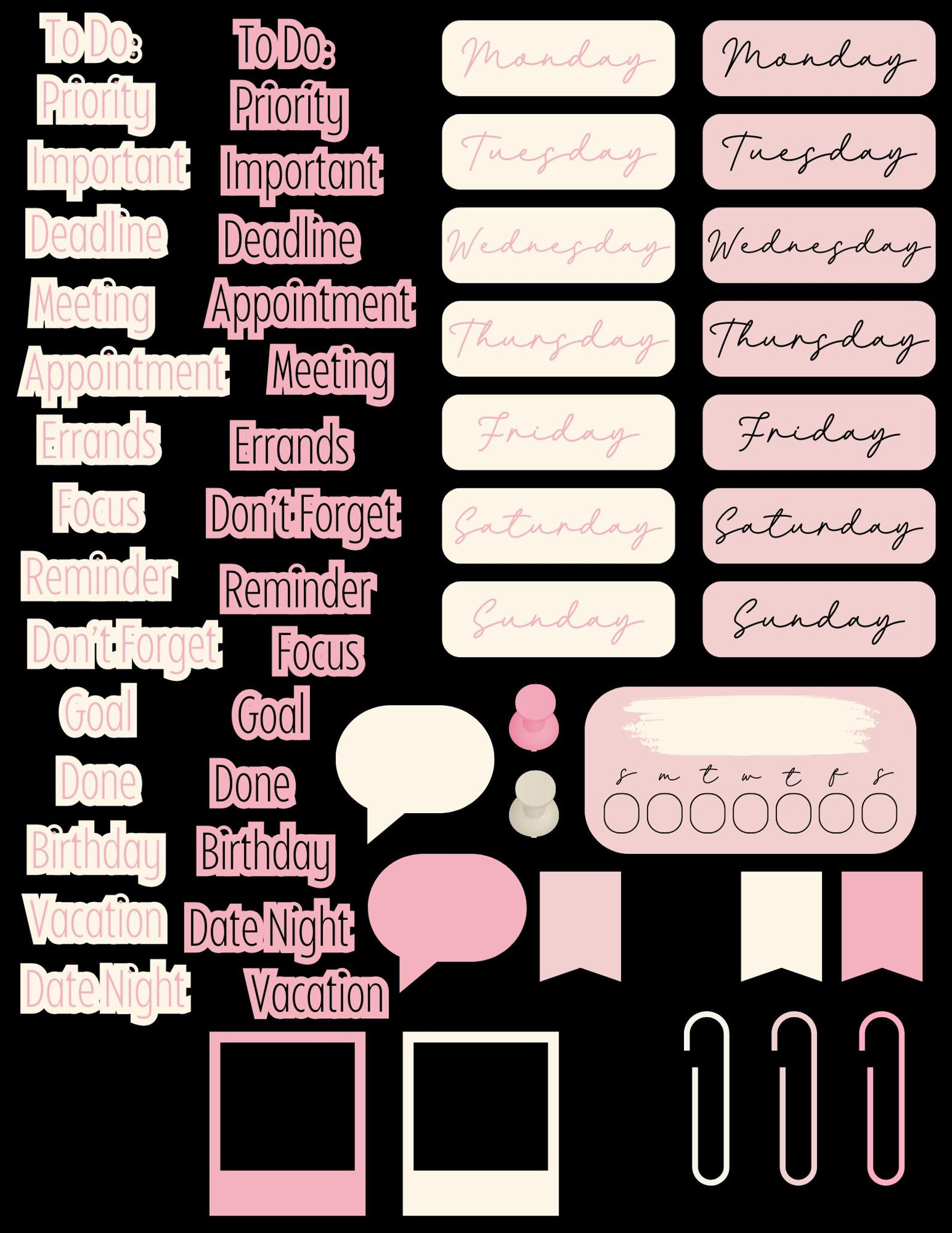 Cute Pink Aesthetic Digital Planner Stickers | Pastel Journal Stickers ...