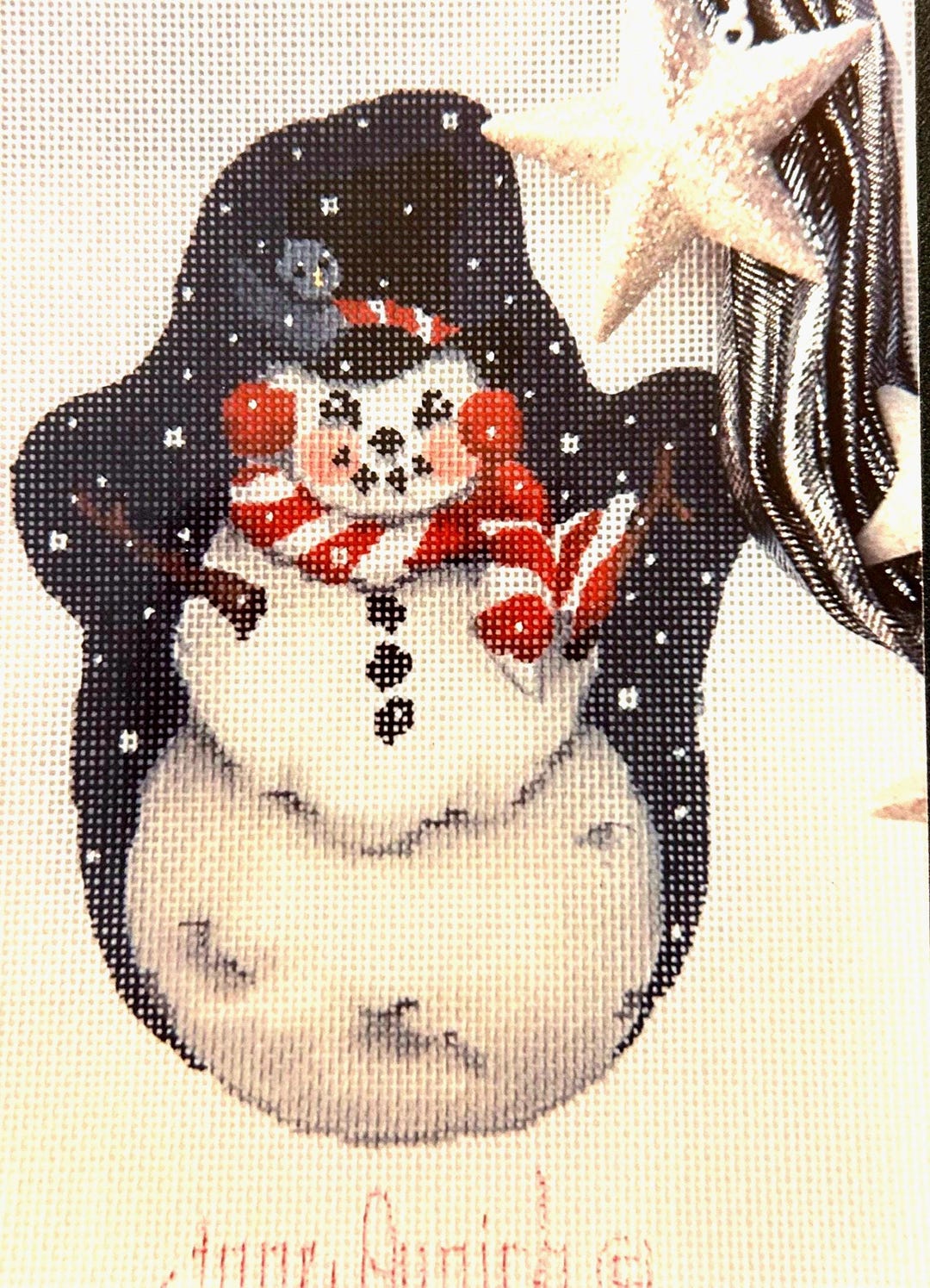 Vintage Frosty the Snowman Hand-painted Ornament Needlepoint by Jane ...