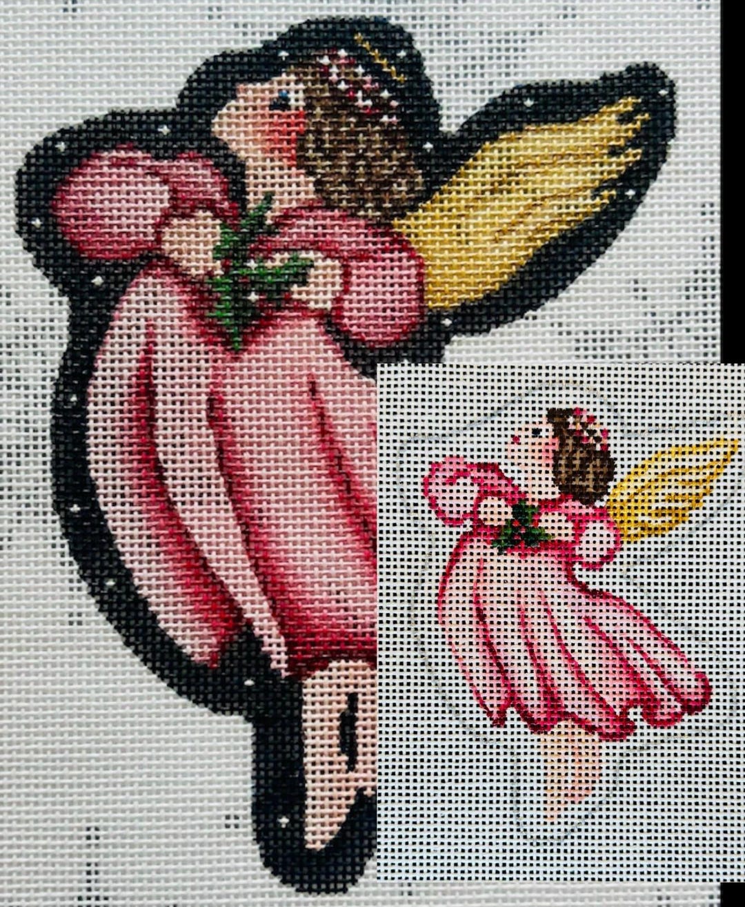 Mother & Daughter Needlepoint Set | Noelle- Holly Angel | Hand-painted Canvas | Made in USA ...