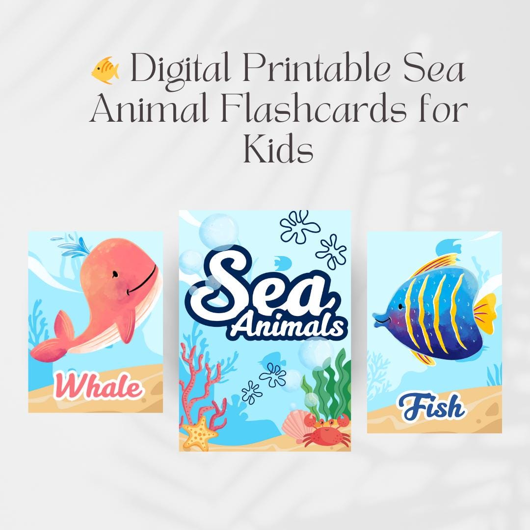 Sea Animal Flashcards: Ocean Learning Cards for Preschool (digital ...