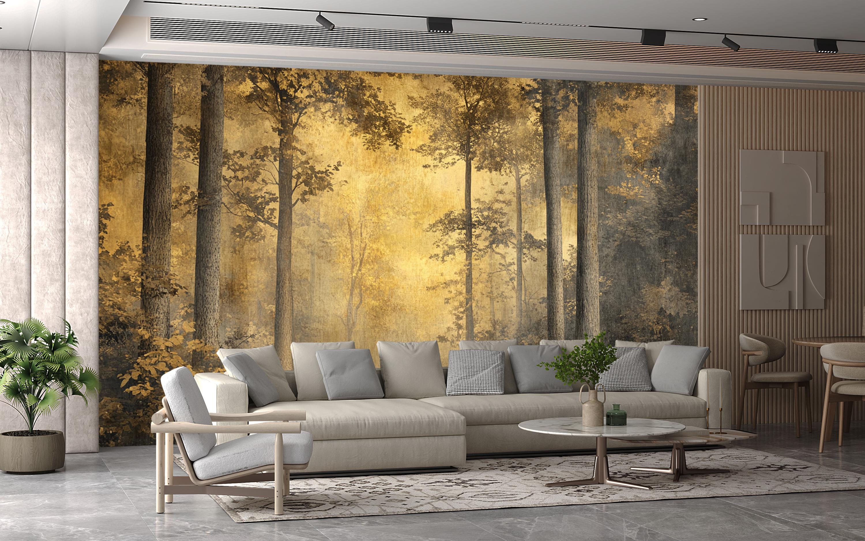 Amber Pathway | Forest Mural Wallpaper | Golden Autumn Peel and Stick ...
