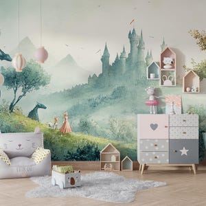 Enchanted Dragon Valley Castle Mural | Fantasy Fairytale | Princess and ...