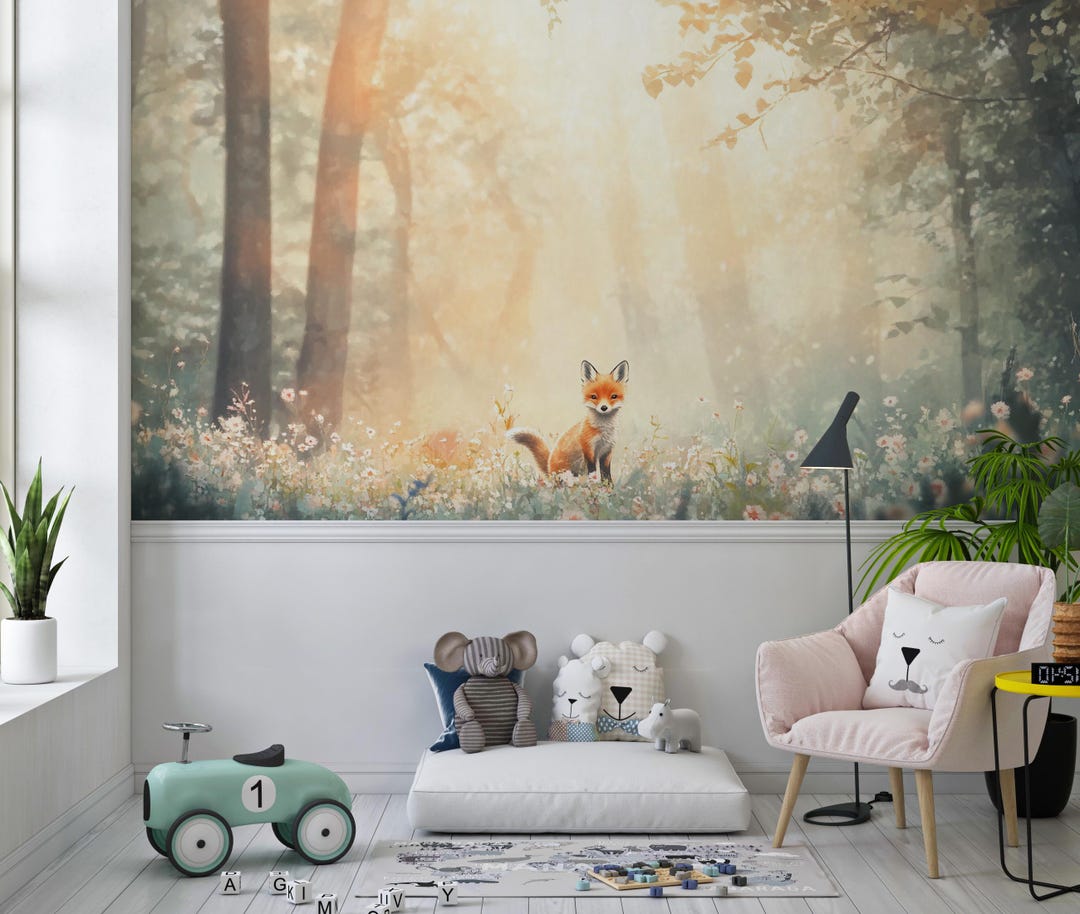 Dawnlight Fox Mural | Enchanted Forest Wallpaper | Woodland Animal ...
