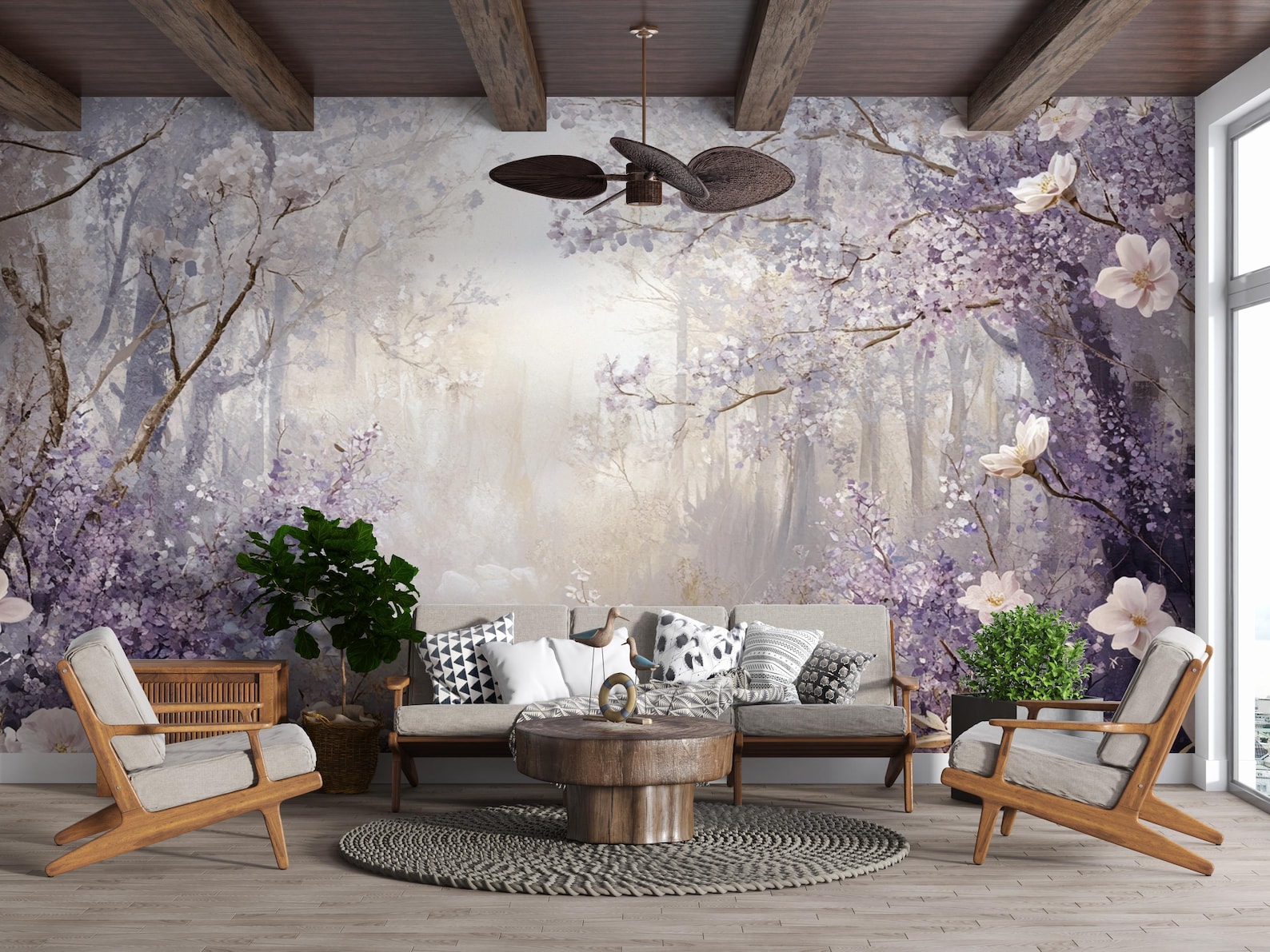 Lavender Bloomwood | Floral Forest Mural | Romantic Purple Blossom ...