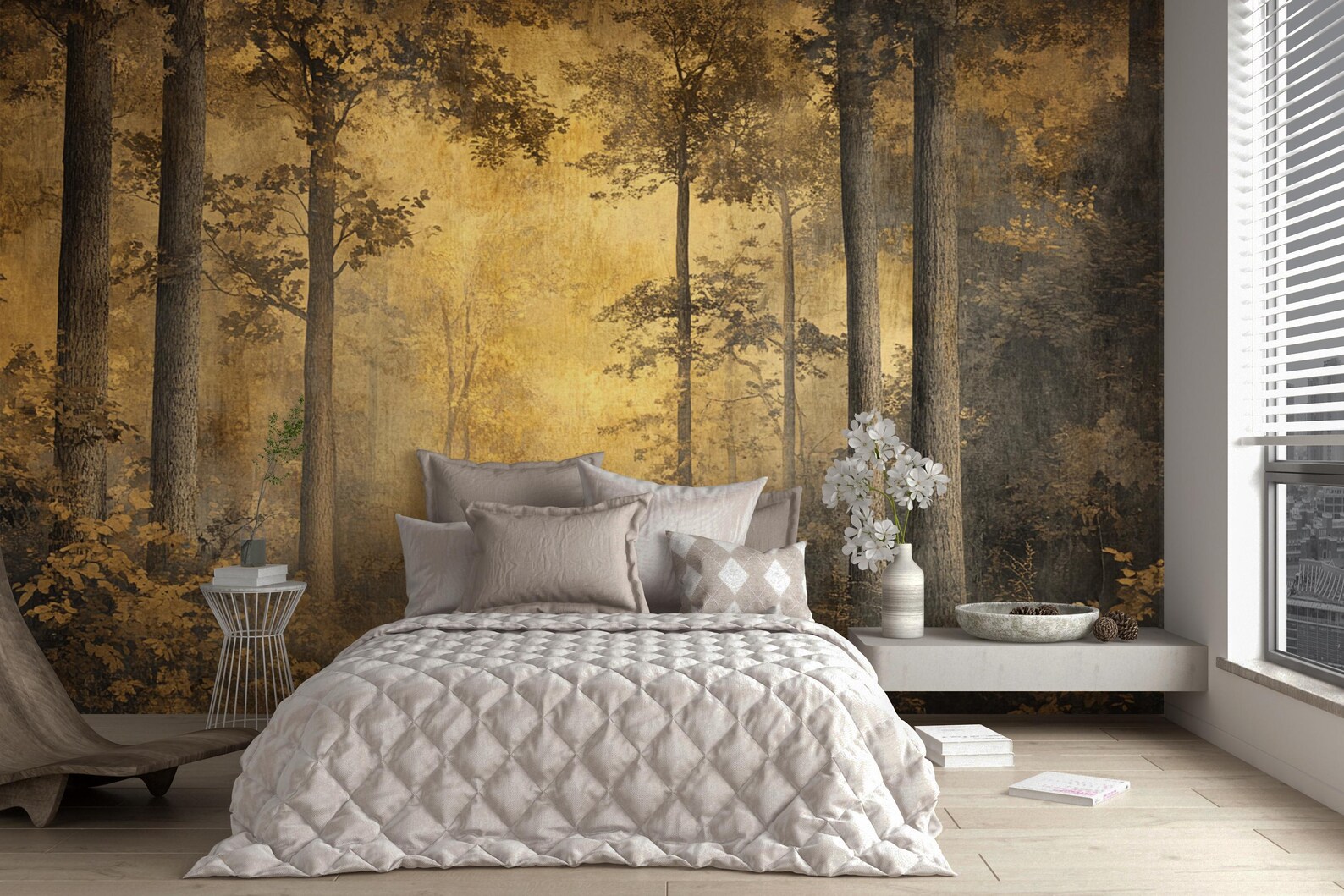 Amber Pathway | Forest Mural Wallpaper | Golden Autumn Peel and Stick ...