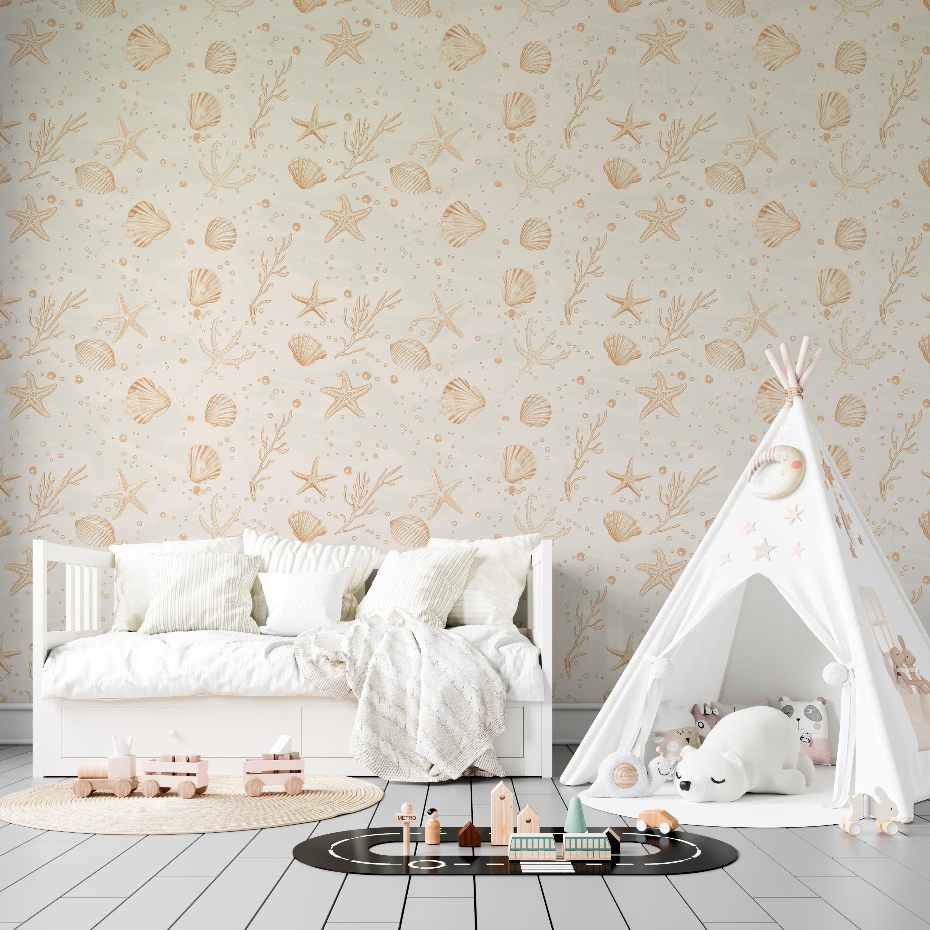 Coastal Drift | Beige Seashell Pattern Wallpaper | Starfish & Ocean ...