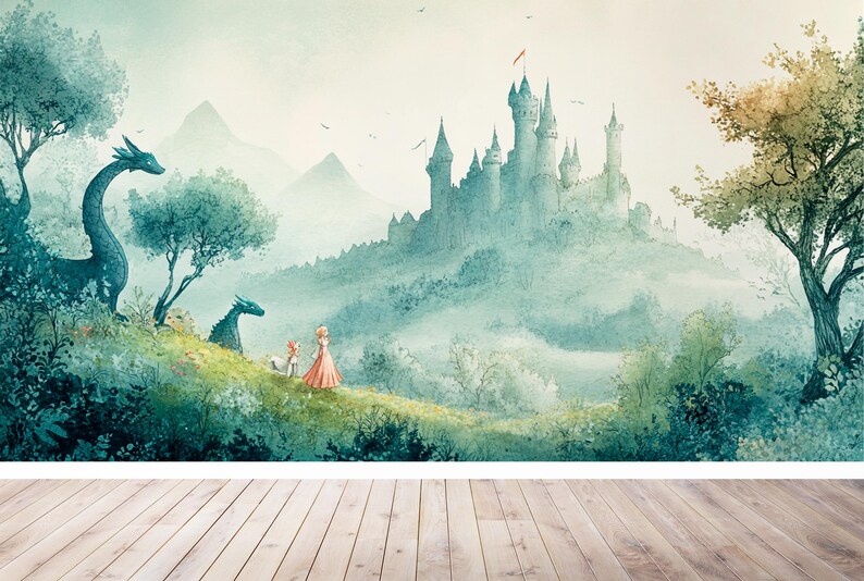 Enchanted Dragon Valley Castle Mural | Fantasy Fairytale | Princess and ...