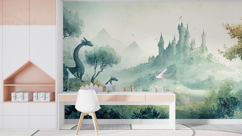 Enchanted Dragon Valley Castle Mural | Fantasy Fairytale | Princess and ...