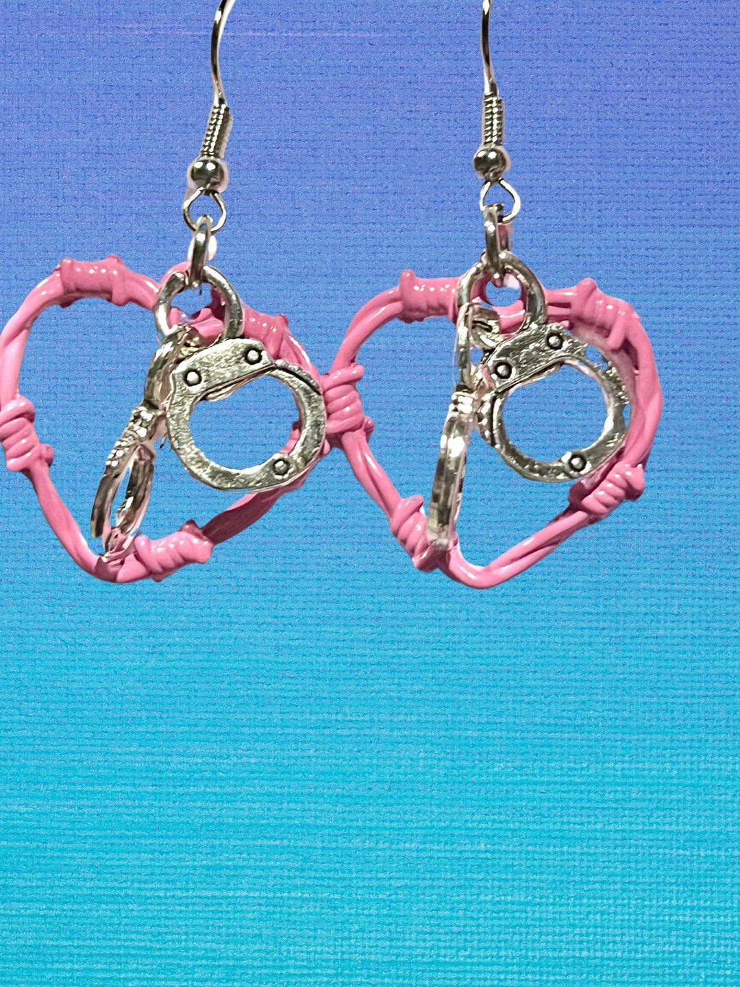 Pink Heart Shaped Barbed Wire With Handcuff Earrings - Etsy