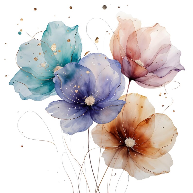 Watercolor Floral Clipart Bundle | Transparent PNG Flowers (digital ...