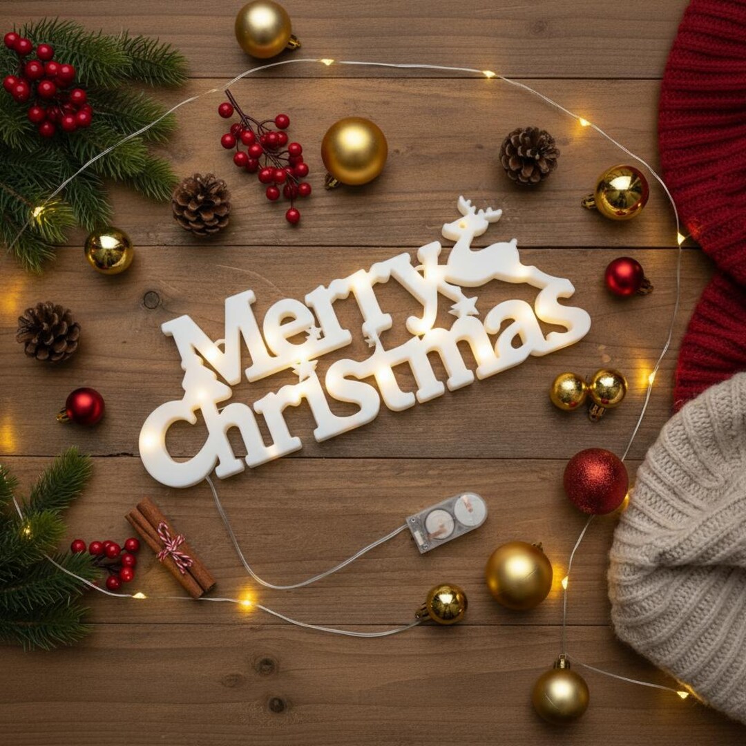 LED “merry Christmas” Sign With Reindeer – Warm White Light up Wall ...