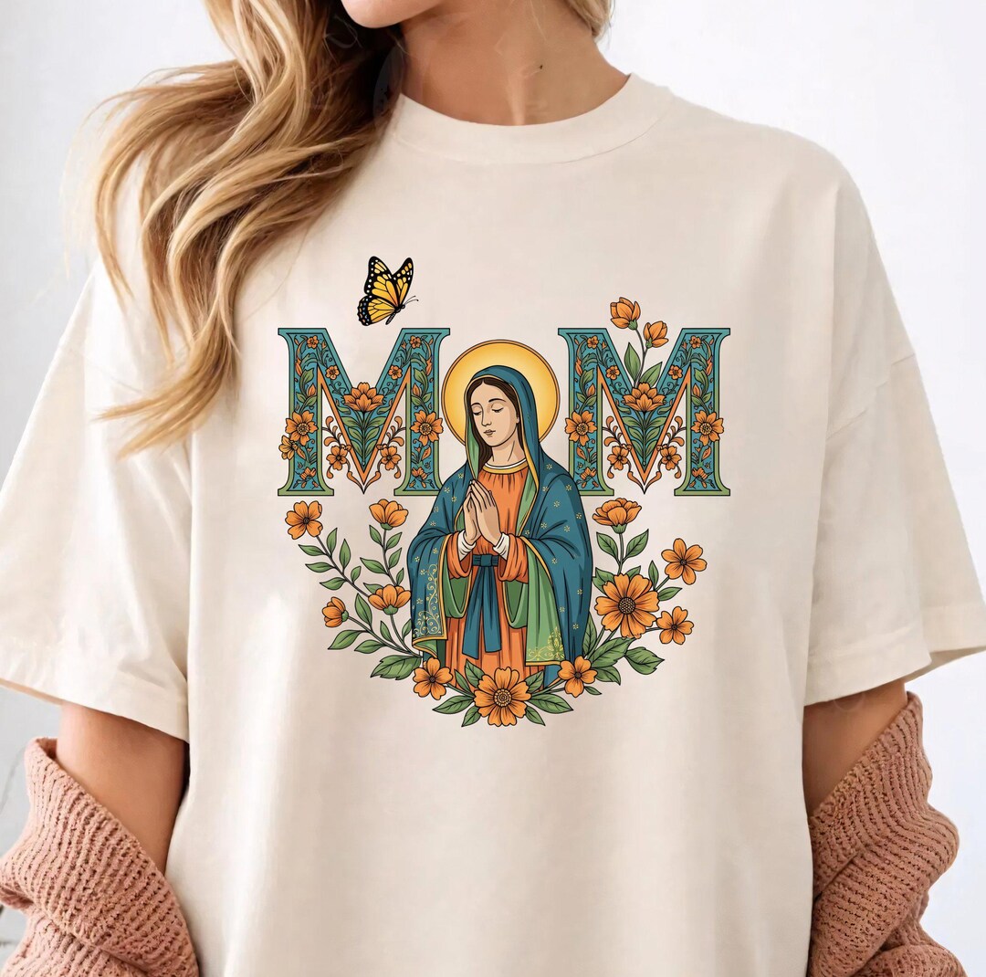 MOM Floral Art, Religious Mother Figure, Butterfly and Flowers, Vintage ...