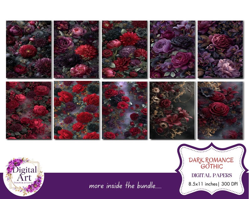 Gothic Digital Papers | Dark Romance PNG | Moody Floral Pattern | Dark ...