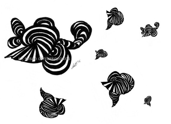 Shells Random Shells Black and White Card Abstract Beach | Etsy