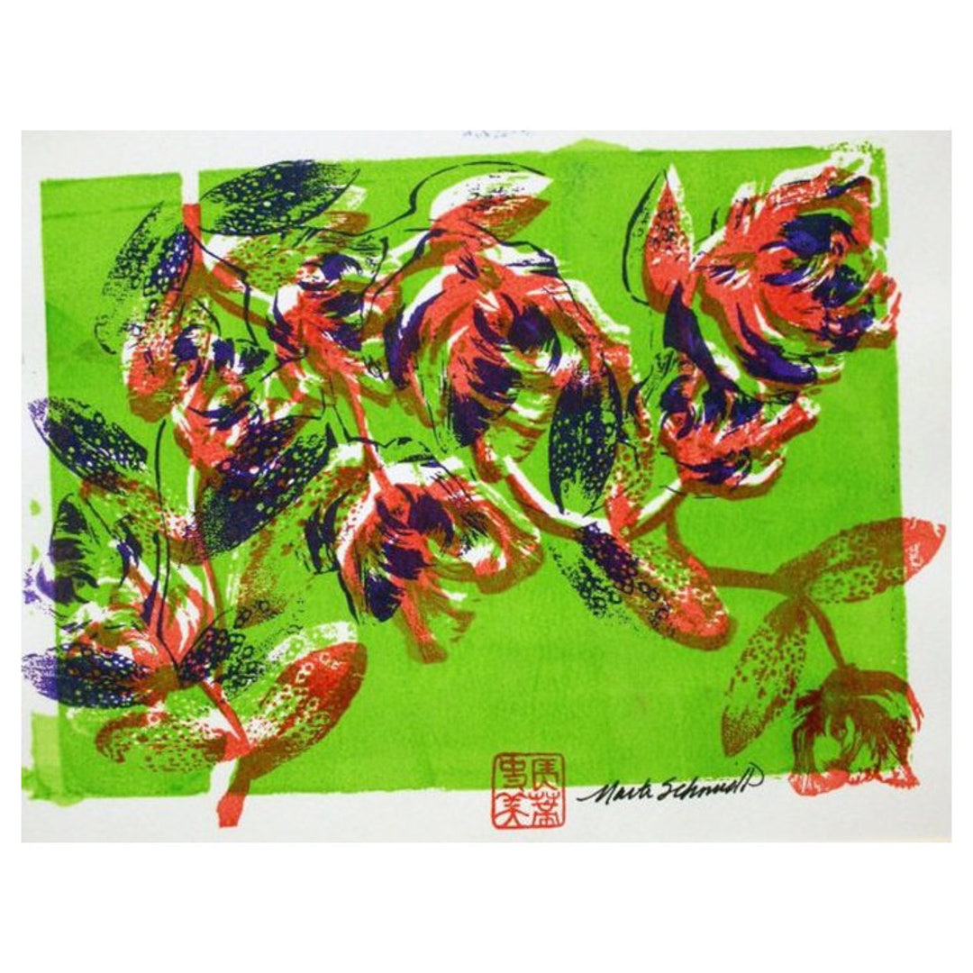 Silk Screen Fine Art Print Summer Roses Green OOAK by Marti Schmidt ...