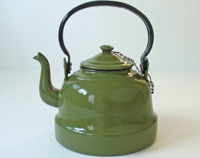 Vintage Enamelware Tea Pot Kettle Green - Etsy