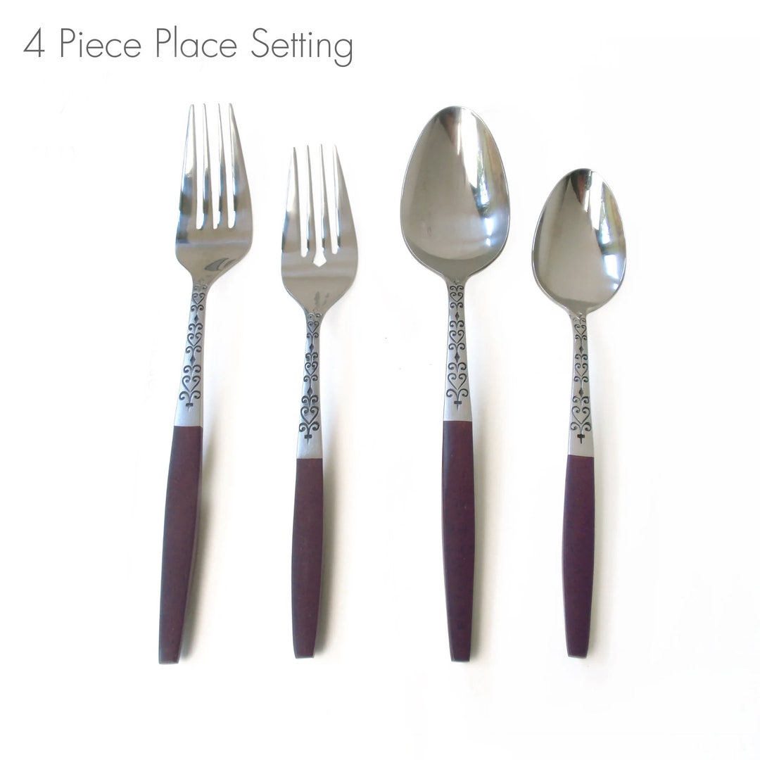 Interpur Flatware 4 Piece Place Setting BROWN Handle - Etsy