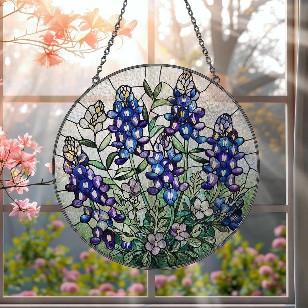 Stained Glass Bluebonnet Suncatcher, Floral Window Hanging, Handmade ...