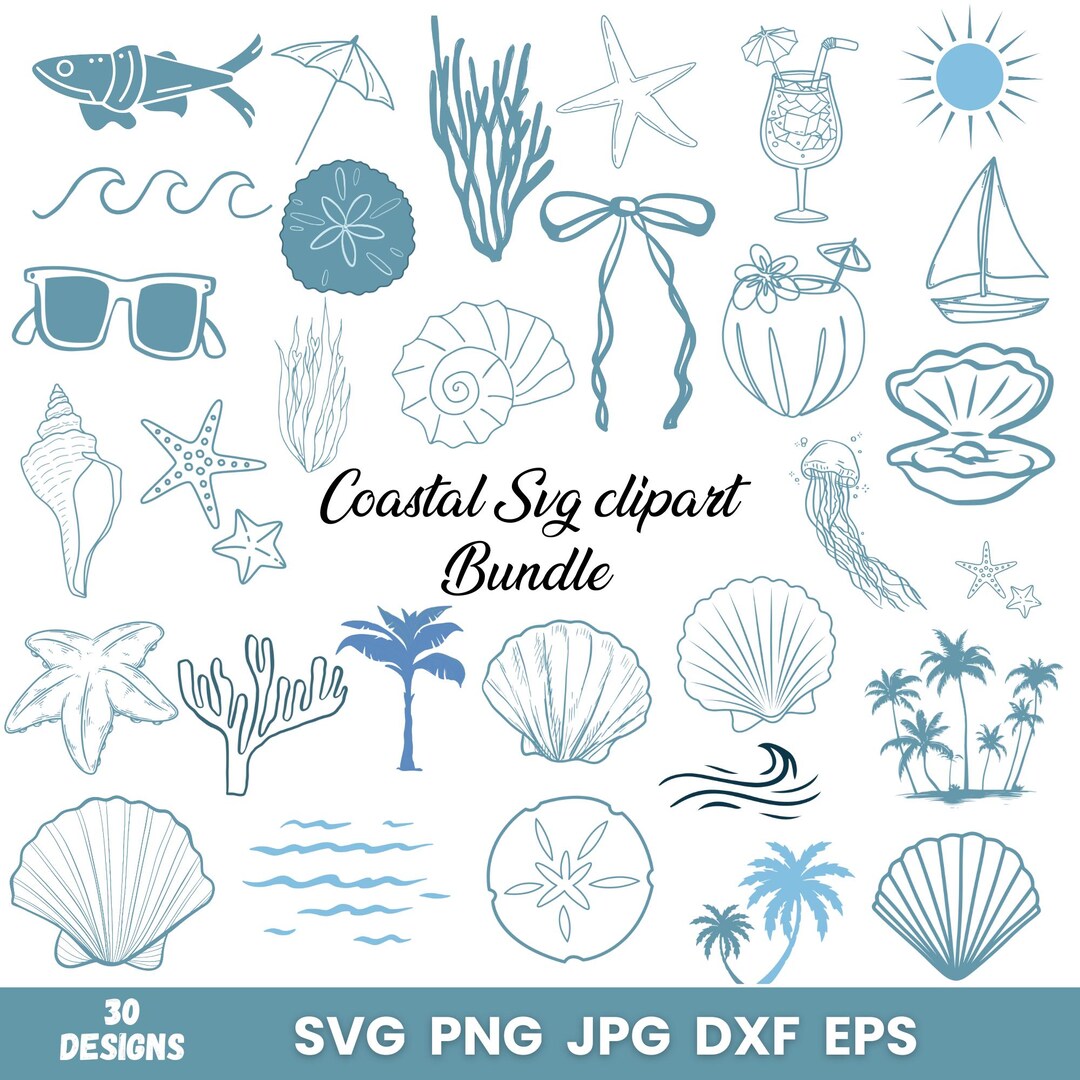 30+ Coastal Clipart Bundle, Beach Scene Elements, Ocean Png, Summer Png ...