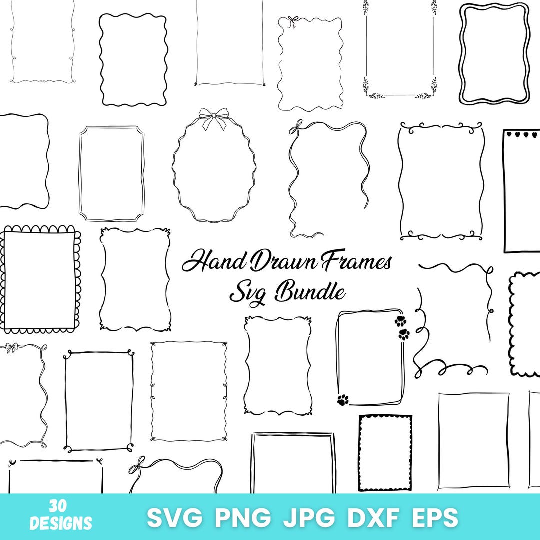 Hand Drawn Frames SVG Bundle: Whimsical Borders Clipart (digital ...