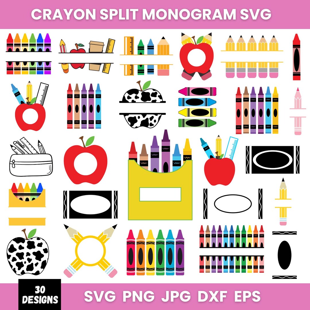 Crayon Split Monogram Svg, Teacher Svg, Crayon Wrapper Svg, Crayon Set ...