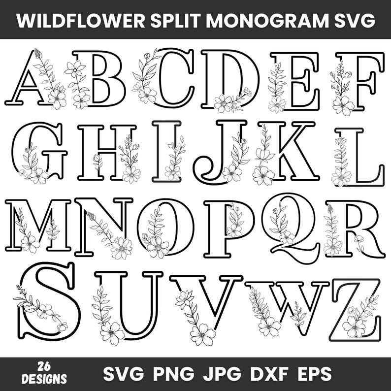 Wildflower Split Monogram Alphabet SVG Bundle (digital Download) - Etsy