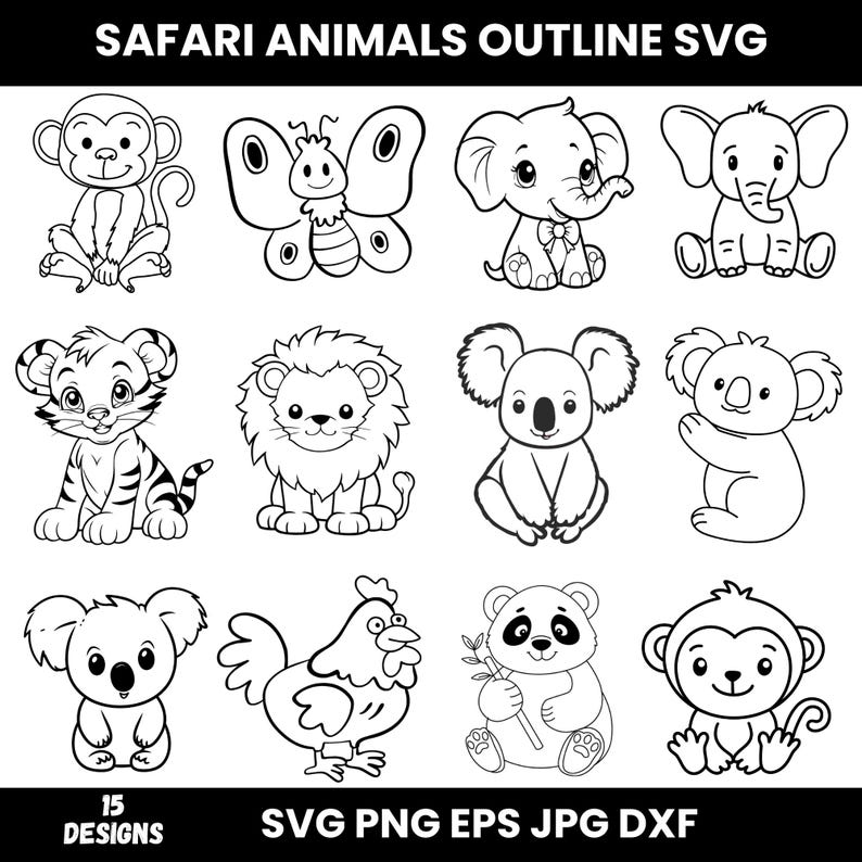 Safari Animals Outline Svg Bundle, Safari Svg, Safari Animals Png ...