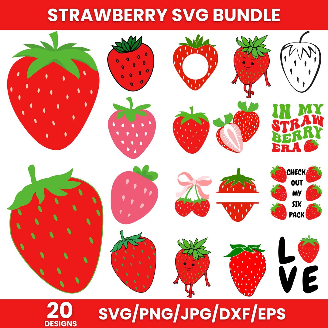 Strawberry SVG Bundle: Clipart, Cut Files, Vectors (digital Download ...
