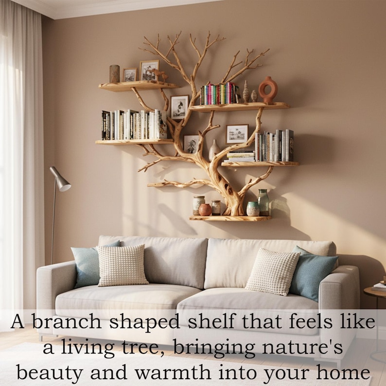 Floating Bookshelf Tree Branch Book Shelf Wall Mounted Shelf Hand ...