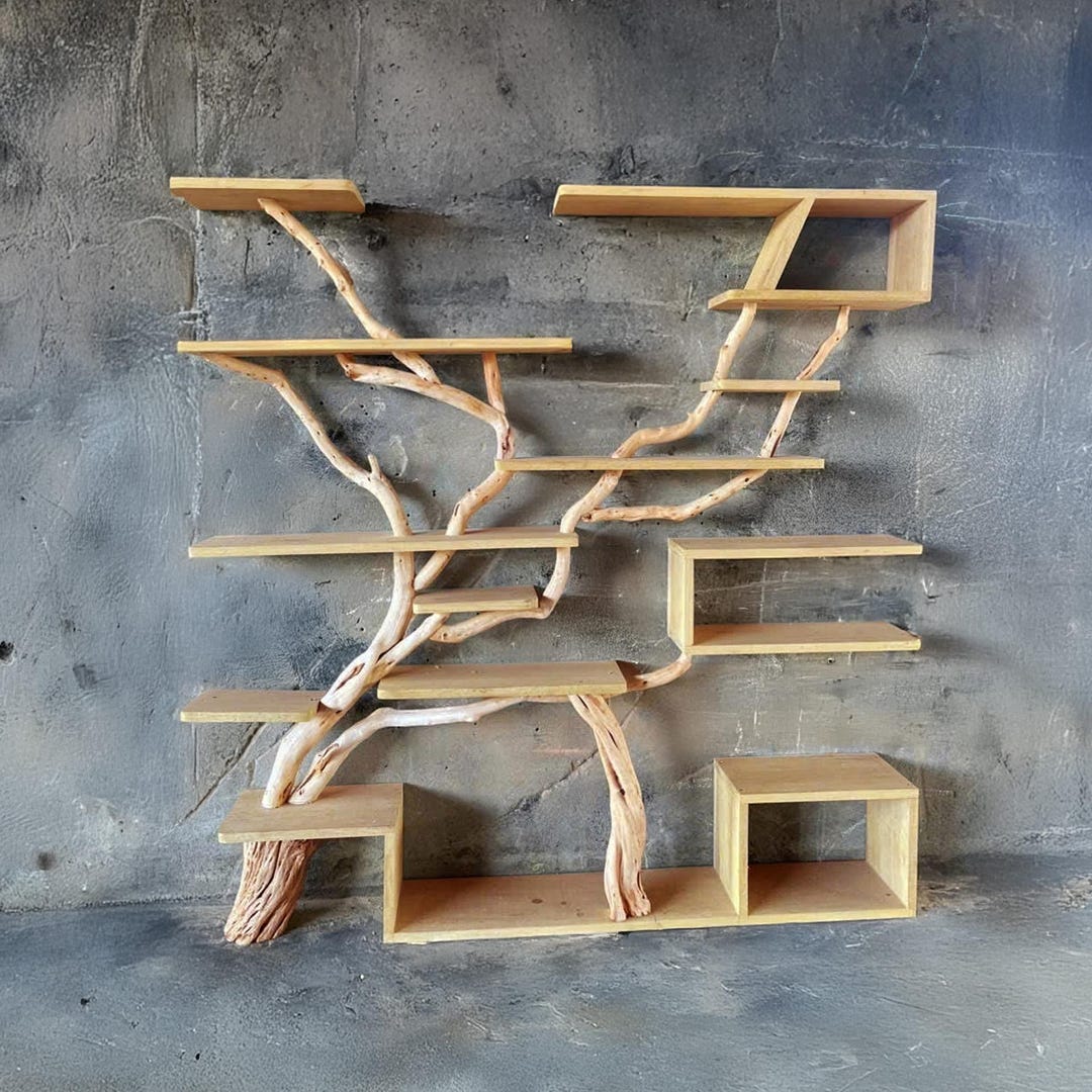 Tree Branch Book Shelf Solid Wood Bookcase Floor Bookshelf Wall Mounted ...