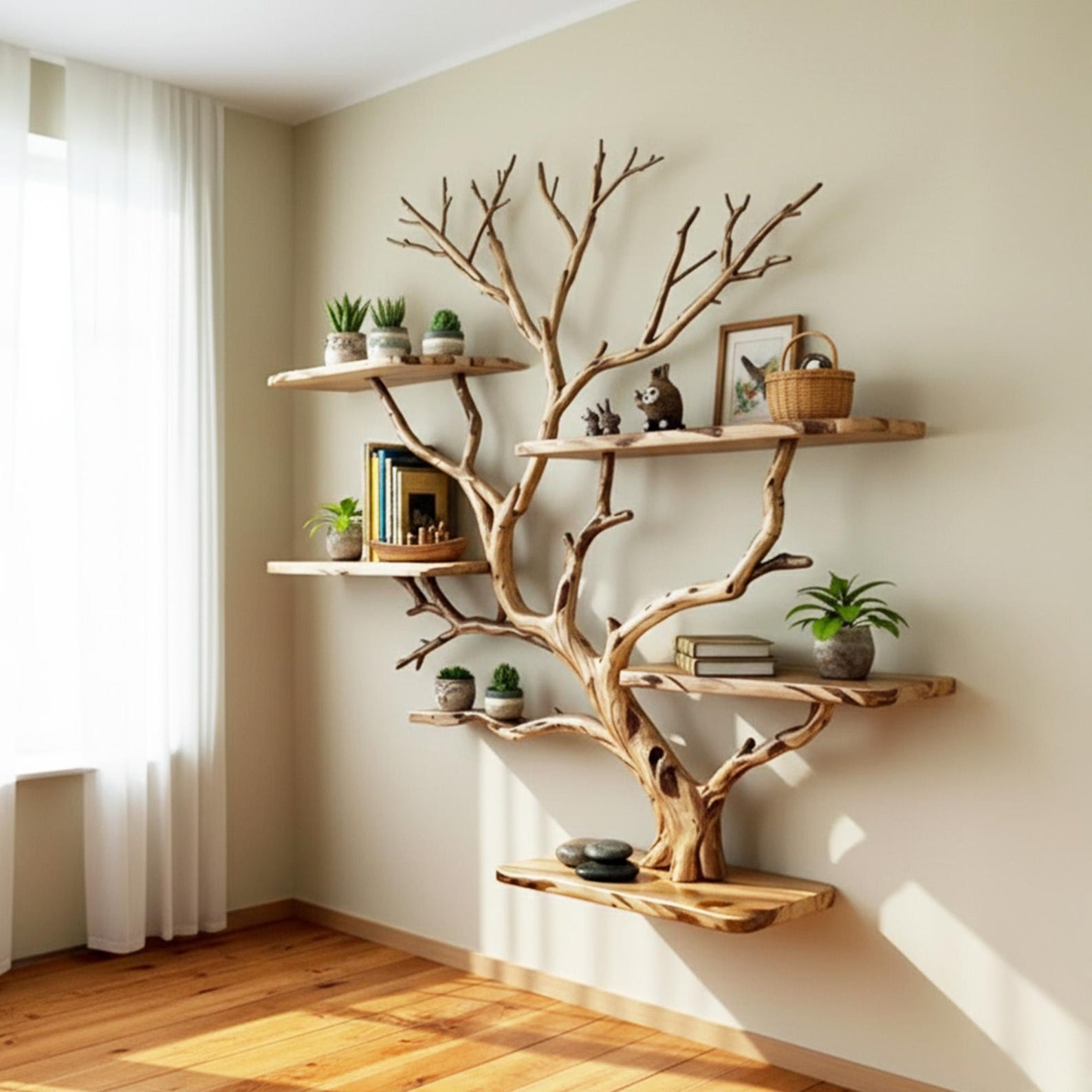 Floating Bookshelf Tree Branch Book Shelf Wall Mounted Shelf Hand ...