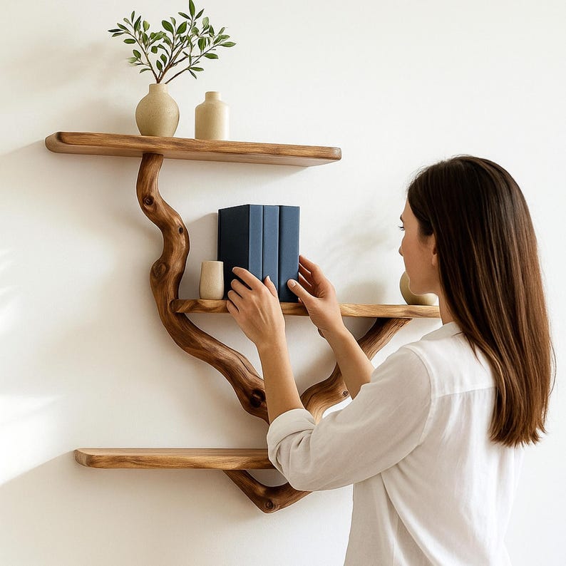Bookshelf Tree Branch Driftwood Floating Shelves Wall Mount Bookcase ...