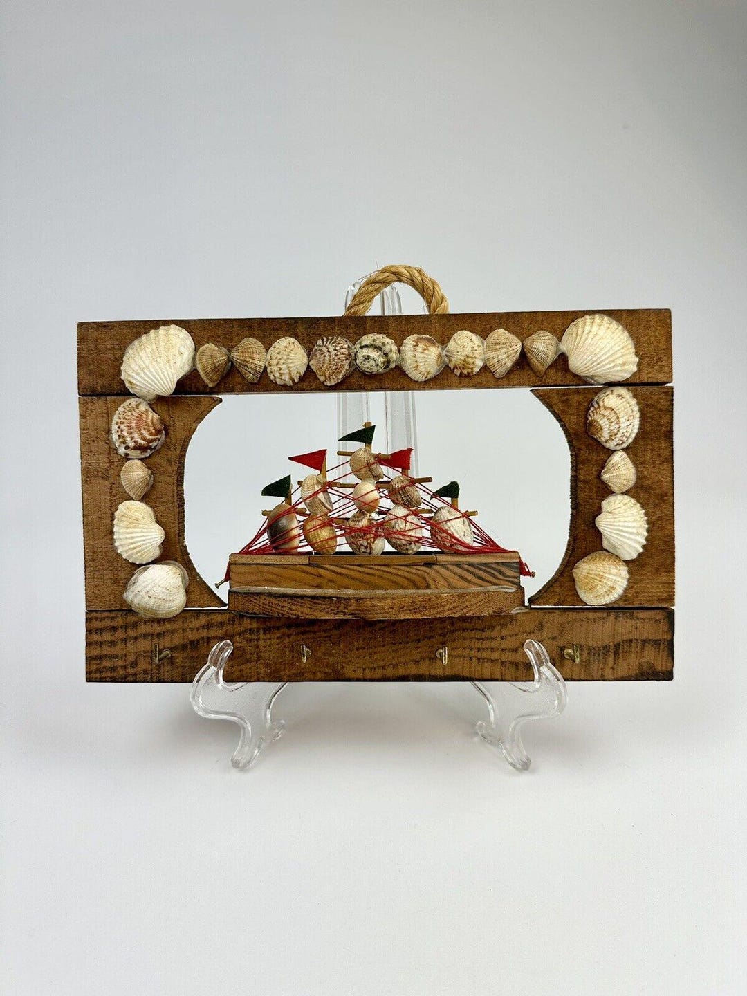 Vintage String Ship Key Holder Nautical Decor Shells Wood Frame - Etsy