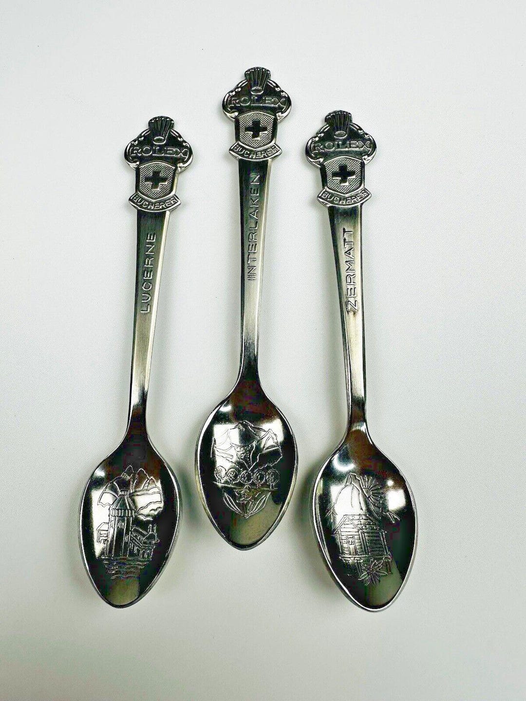 Vintage Rolex Spoons Small Silverware Zermatt Lucerne Interlaken 3pc ...