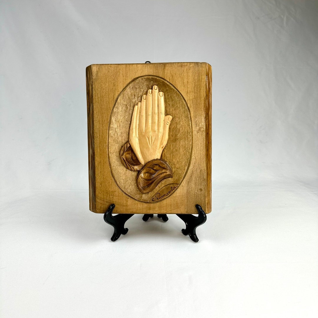 Vintage Religious Plaque, Praying Hands, Folk Art, Hand Carved Wood ...