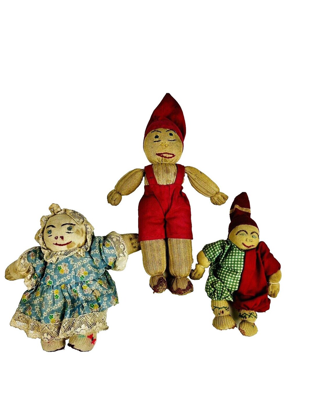 Vintage Handmade Creepy Dolls Set of Three Fabric Toys Primitive Witchy ...
