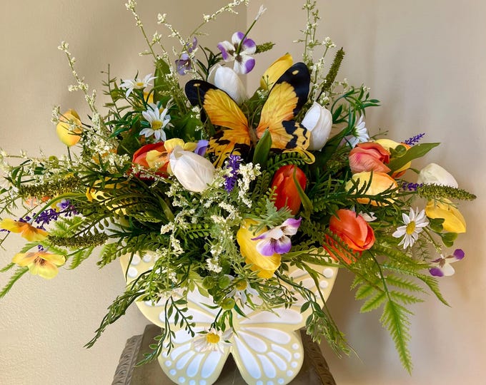 Spring Butterfly Floral Arrangement – Vibrant Tulip & Wildflower ...