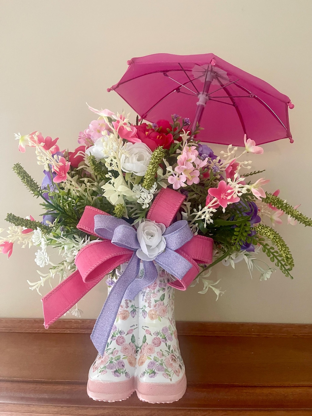 Floral Rain Boot Arrangement – Flower Centerpiece, Spring Floral ...