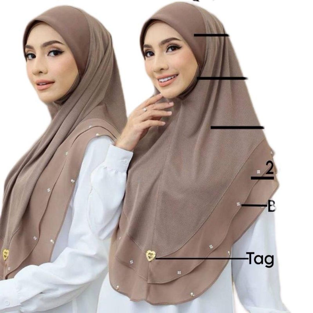 Instant Layered Hijab With Diamond Detail Lightweight Stretch Long ...