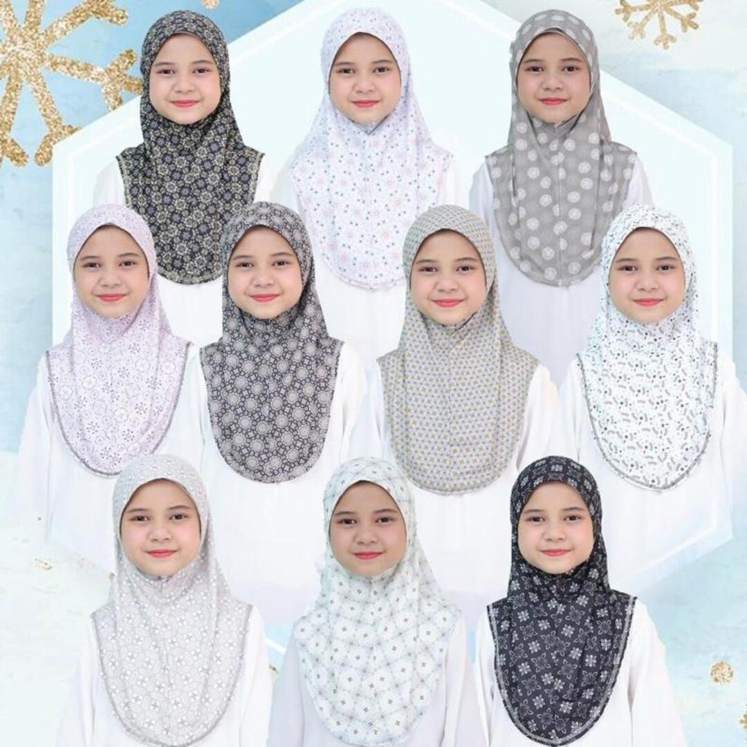 Printed Ribbed Instant Kids Hijab in Assorted Patterns for Comfort and ...