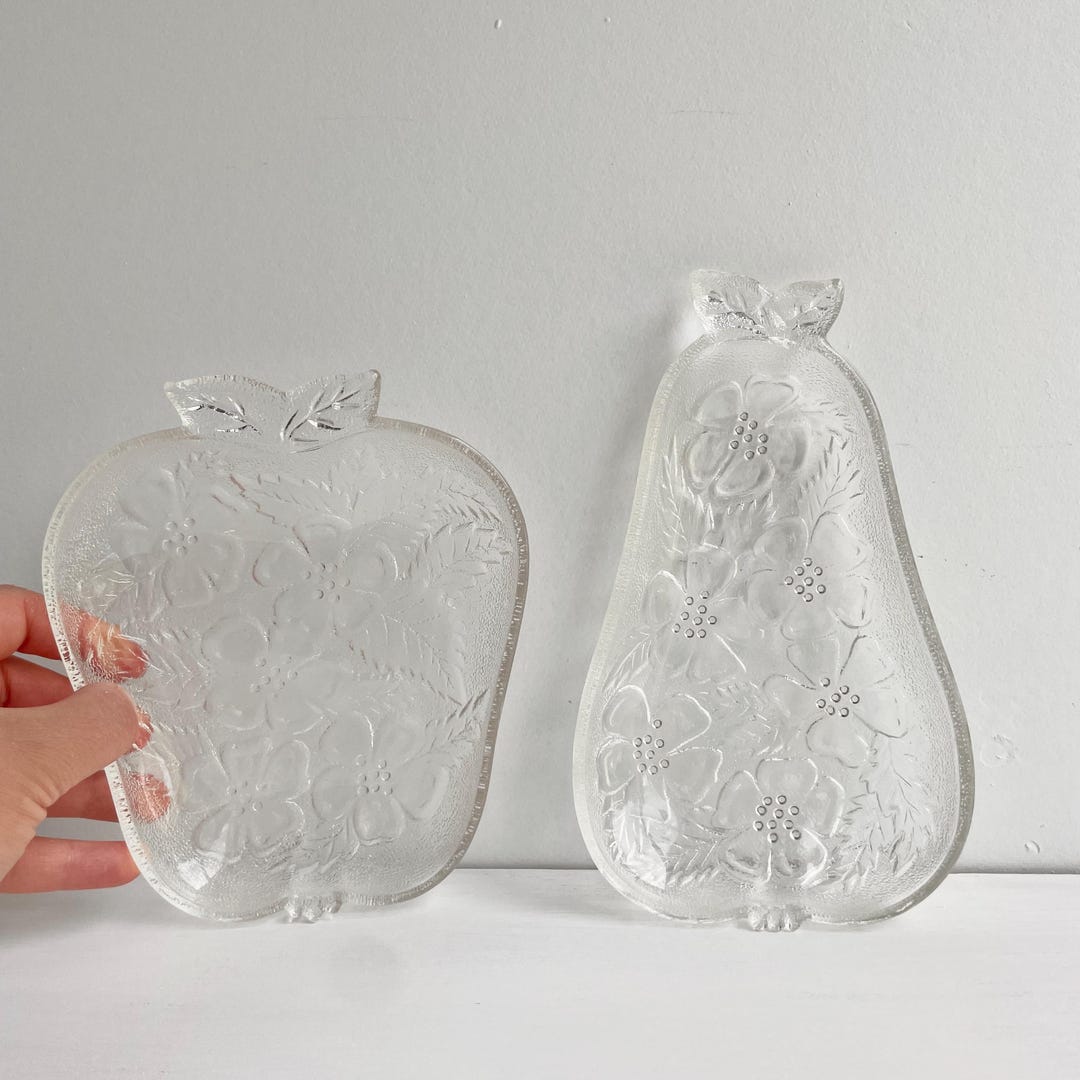 Vintage Hazel Atlas Apple & Pear Glass Dishes: Embossed Dogwood Set - Etsy