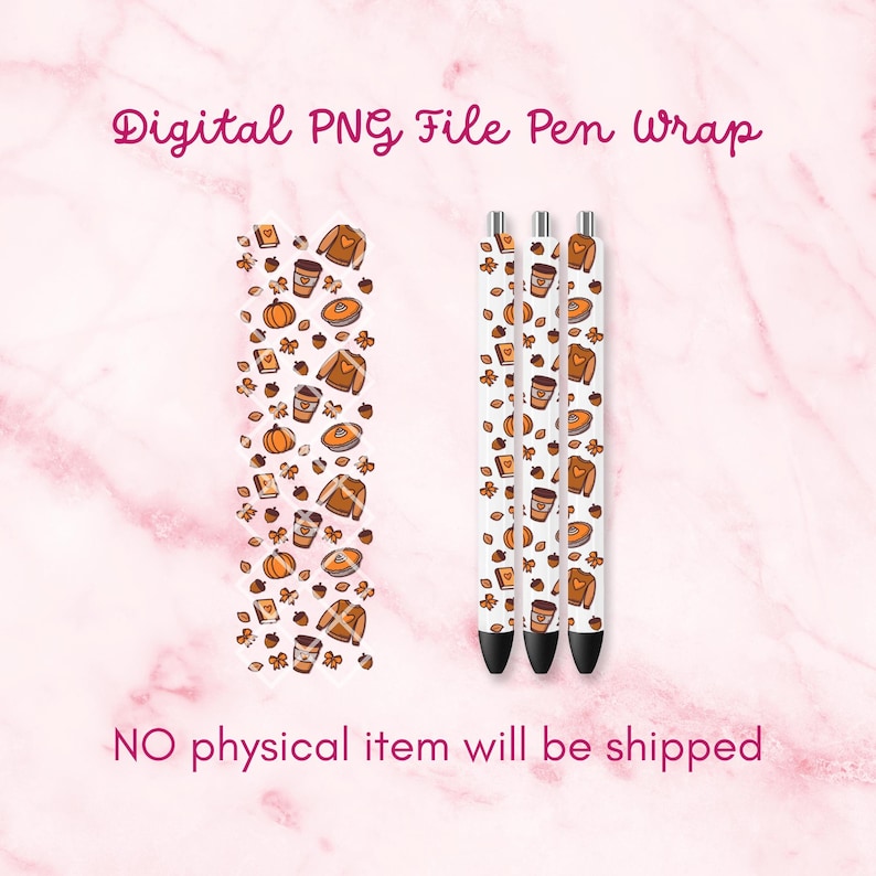 Fall Digital Pen Wrap Design, Cute Hand-drawn Autumn Vibes 600dpi PNG ...