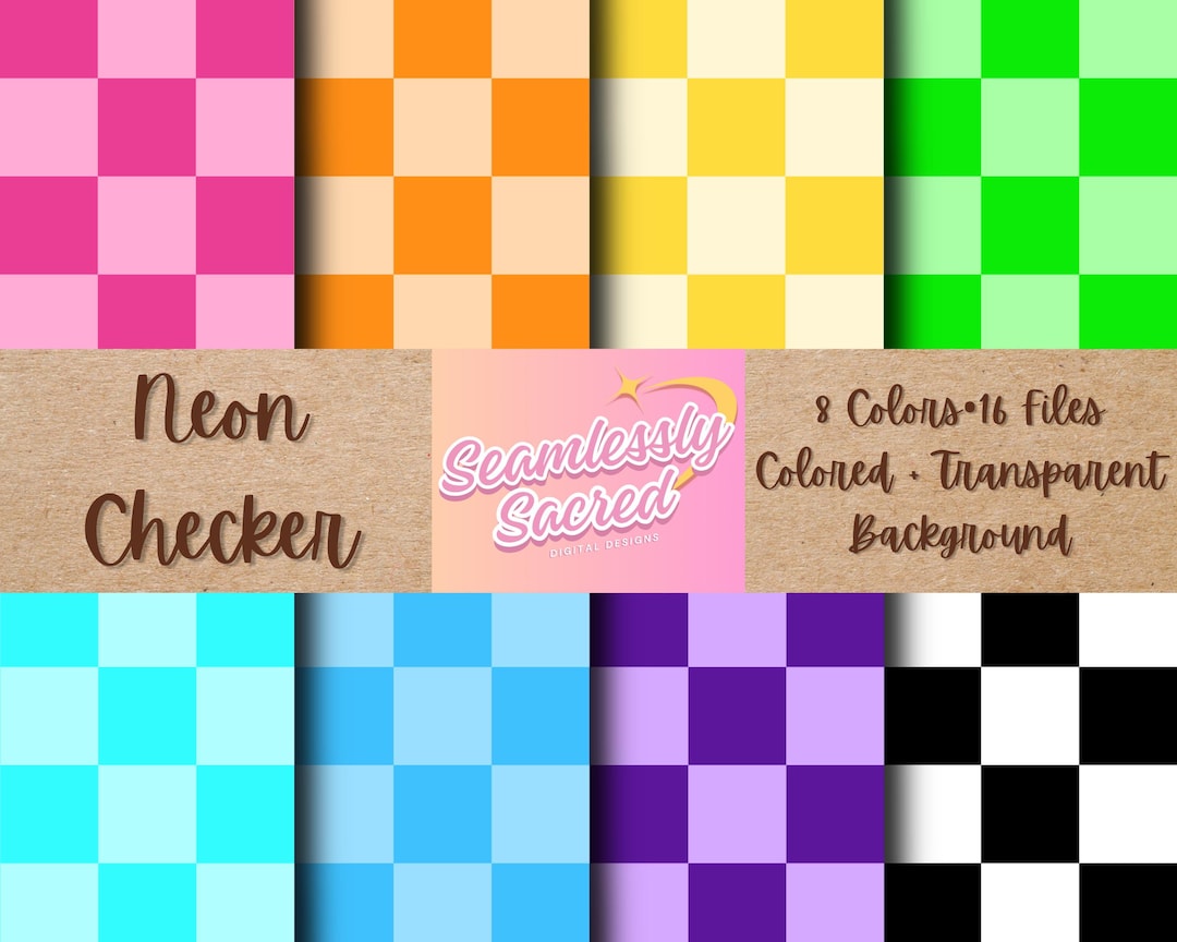 Neon Checker Pattern Bundle - 16 Seamless Files,, 300 DPI, Bright Pink ...