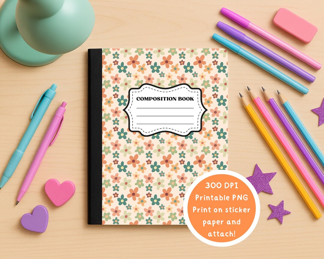 Printable Composition Notebook Cover, Boho Daisies Seamless Repeating ...