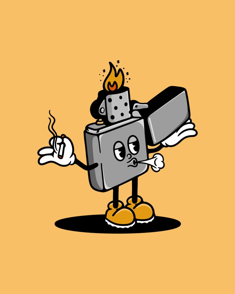 Retro Lighter Character PNG - Etsy