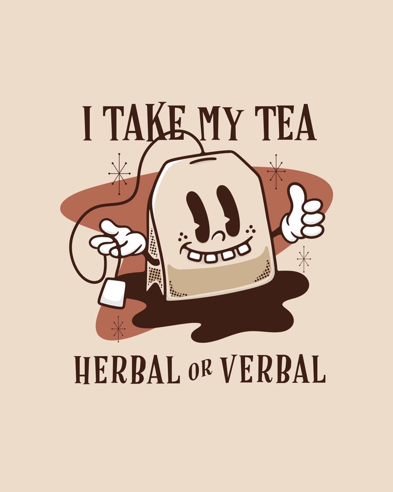 Retro Tea Bag Character PNG - Etsy