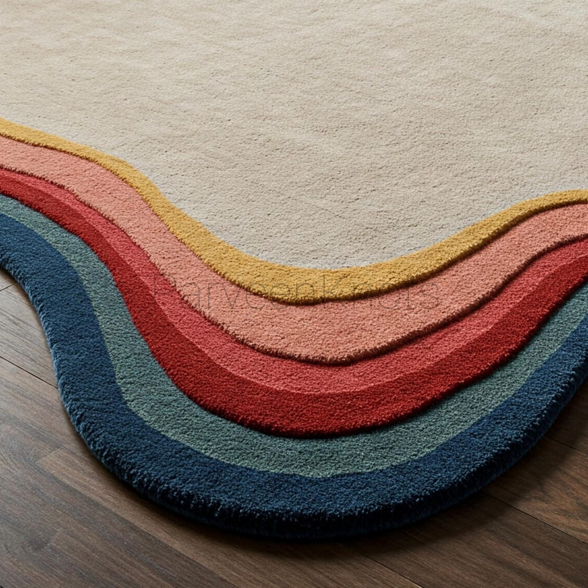 Hand-tufted Wool Rug: Retro Wave Design, Muted Rainbow Tones - Etsy