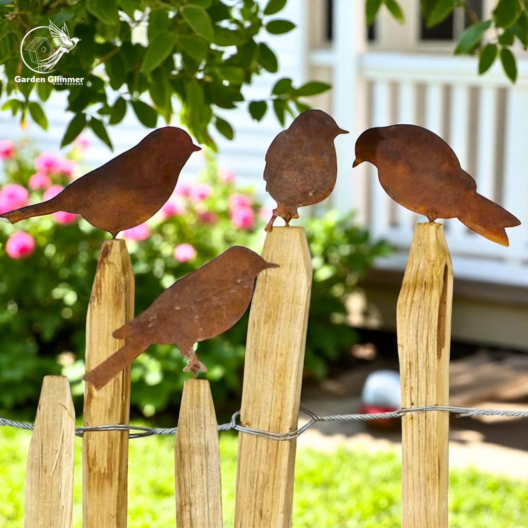 4pcs Rusty Metal Bird, Metal Wall Art, Fence Decoration, Rusty Garden ...