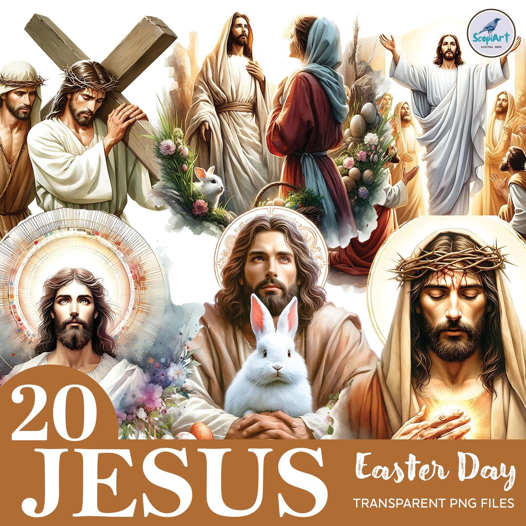 20+ Easter Christian Bundle Clipart PNG, Watercolor Easter Jesus PNG ...
